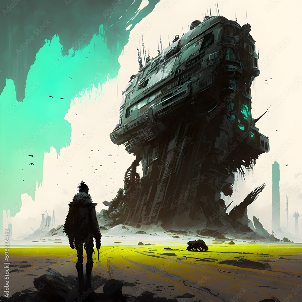 Dystopian alien Sci Fi landscape style of neil blevins and martin ...
