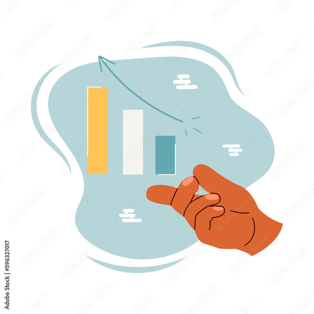 the thumbnail hand holds a growing graph. Vector illustration of a hand ...
