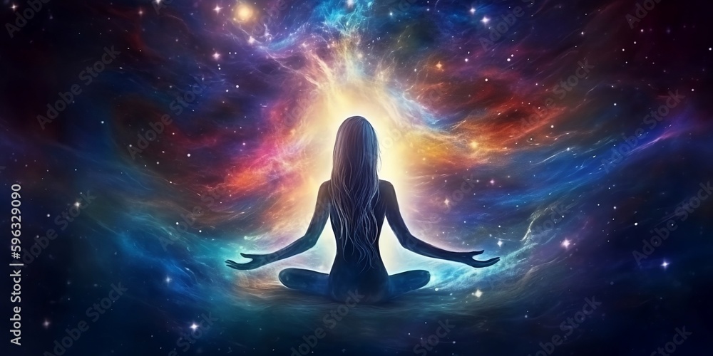 Universe meta human goddess spirit silhouette on galaxy space ...