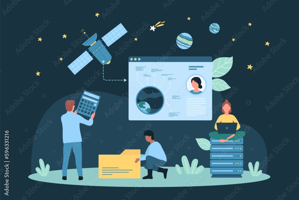 Space discovery vector illustration. Cartoon astronomers discover stars ...