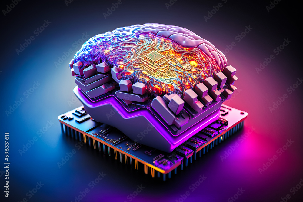Ai chipset with human brain on computer circuit board. Artificial ...