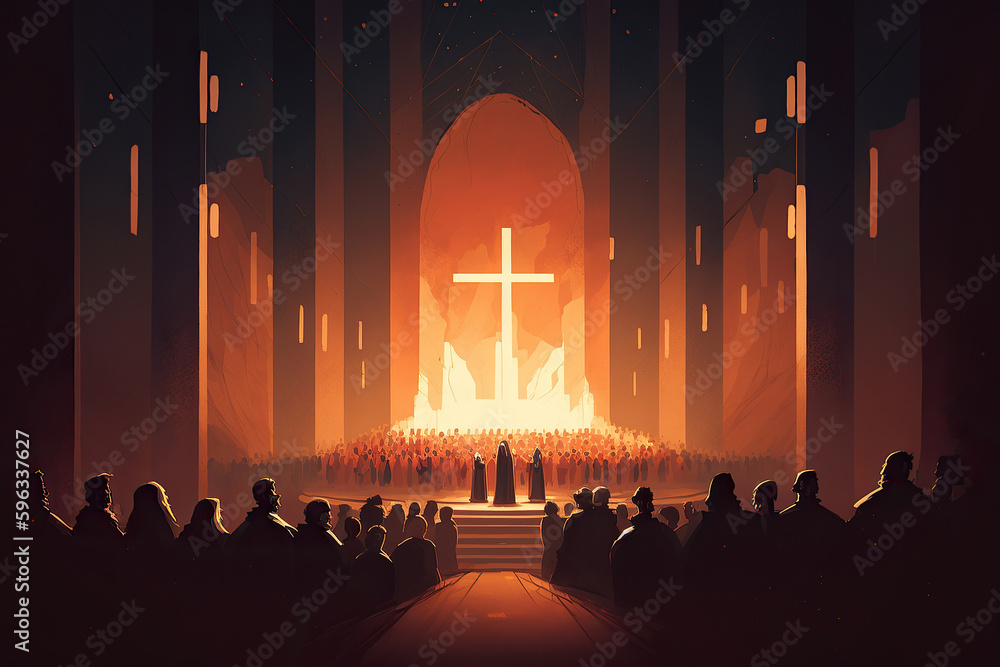 Choir singing and worshiping in the presence of the cross Stock ...