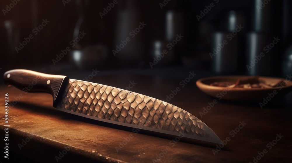 A chef's knife inspired by the shape of dragon scales, Style:Japandi ...
