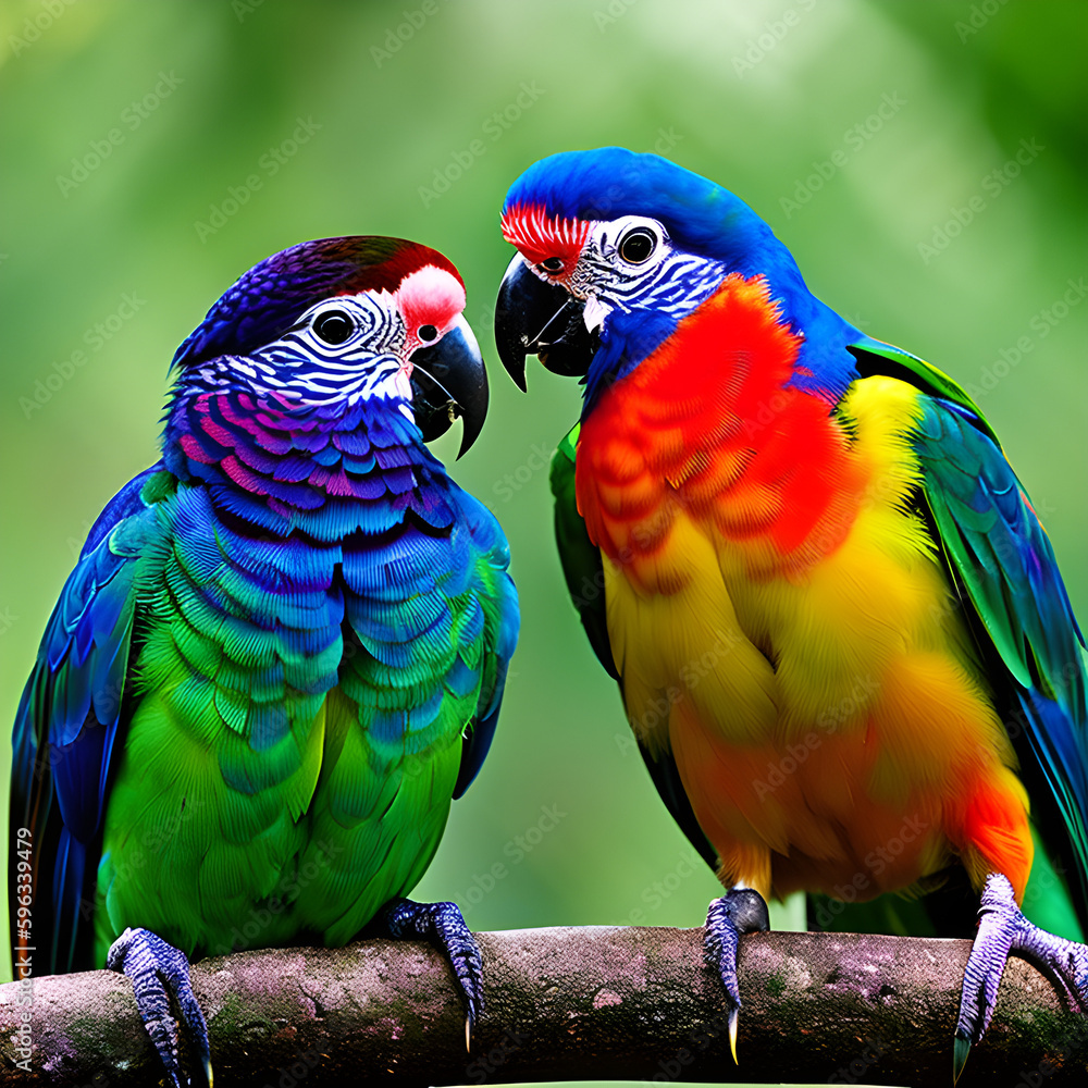 Dos loros con muchos colores mirándose Stock Illustration | Adobe Stock