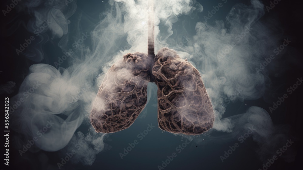 Smoky human lung illustration depicting the dangers of smoking and air ...