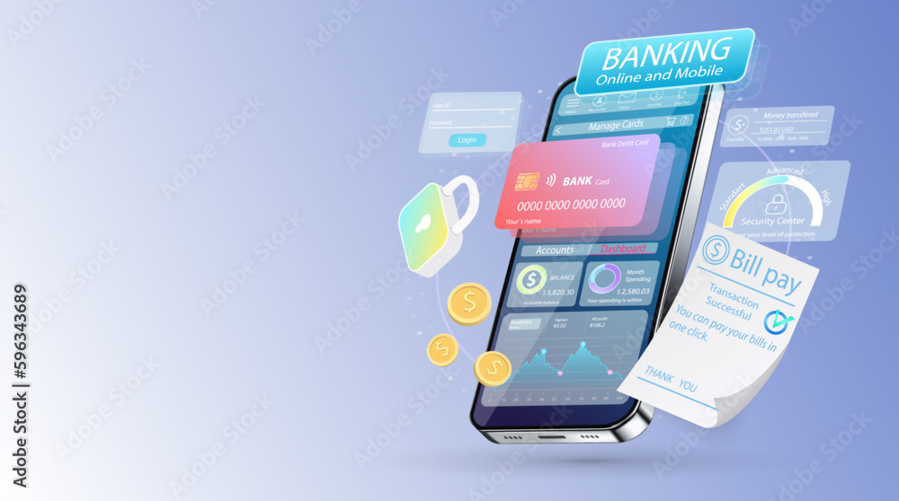 Online banking vector illustration. Bank payment via smartphone. Mobile ...