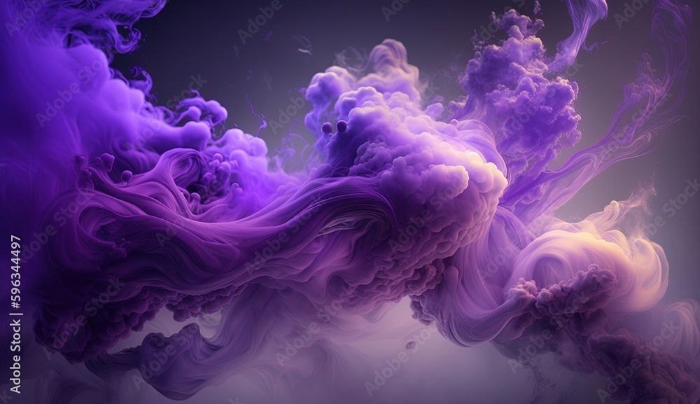 Generative AI, Flowing lavender violet liquid and smoke with splashes ...