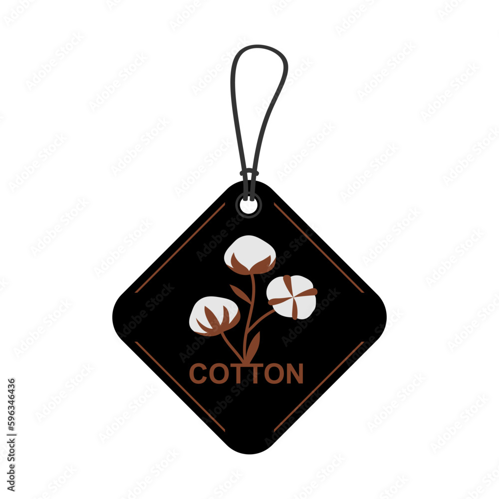 Black label, card board tag layout with cotton flower. Cardboard badge ...