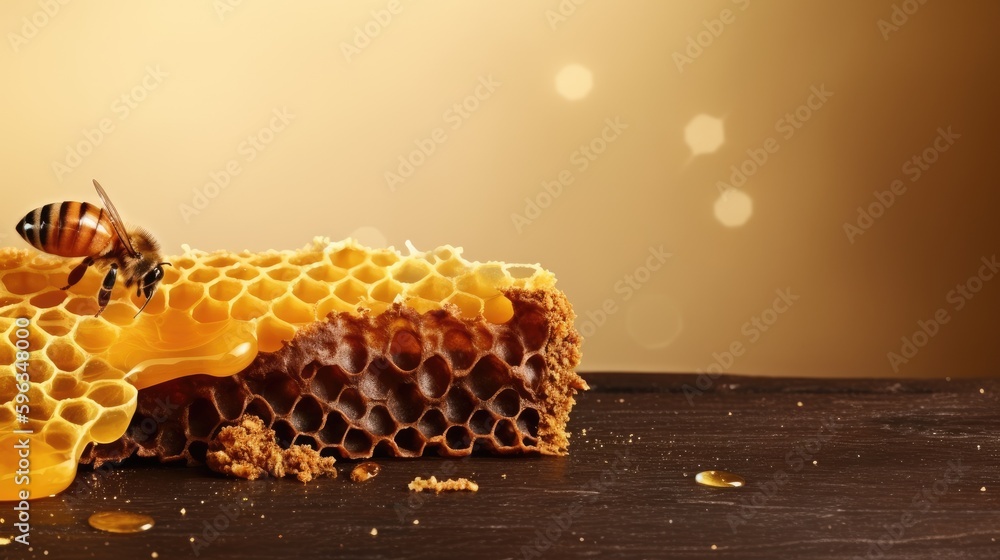 Honeycomb with bees and honey background with space for copy ...