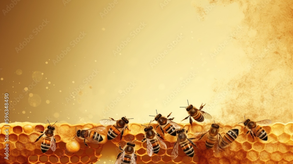 Honeycomb with bees and honey background with space for copy ...