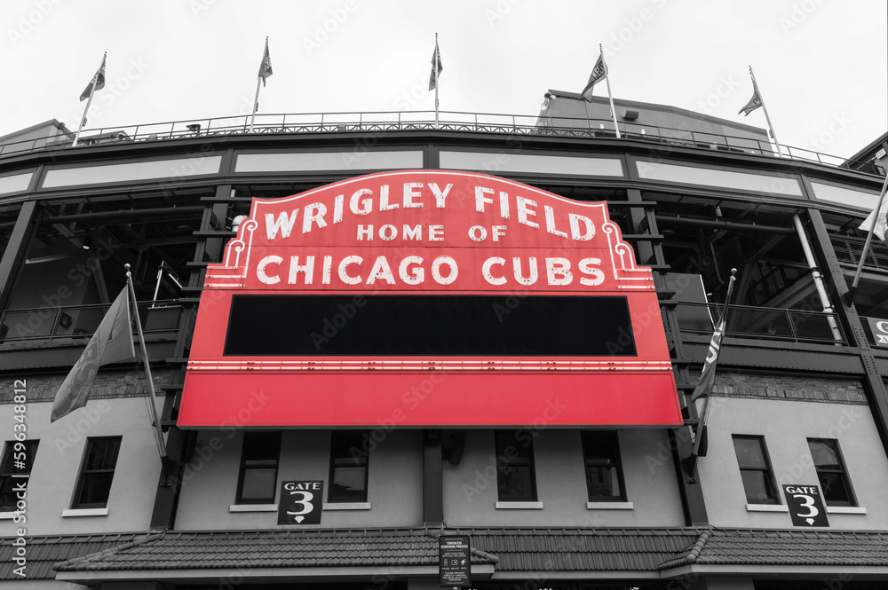 Wrigley Field Home of Chicago Cubs in red with copy space. Wrigley ...