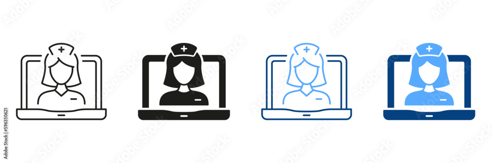 Video Medical Service Black and Color Pictogram. Telemedicine Symbol ...