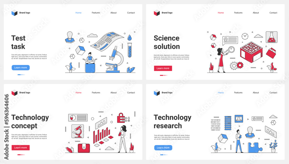 Testing and scientific research tasks, science technology set vector ...