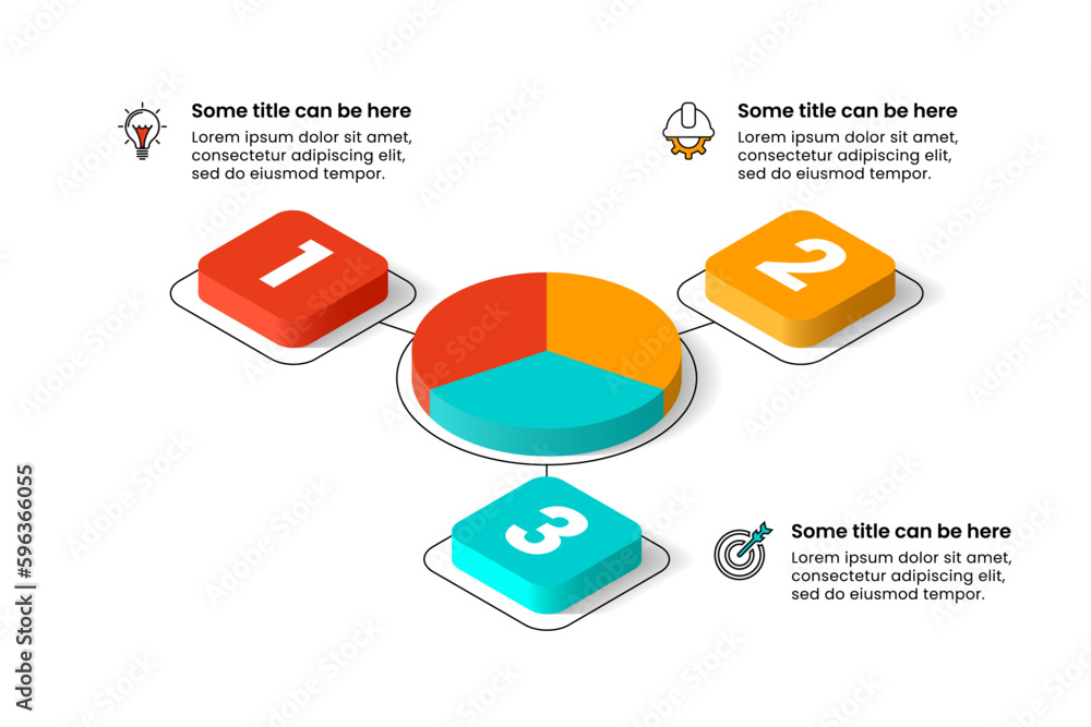 Infographic template. Isometric pie with 3 steps Stock Vector | Adobe Stock