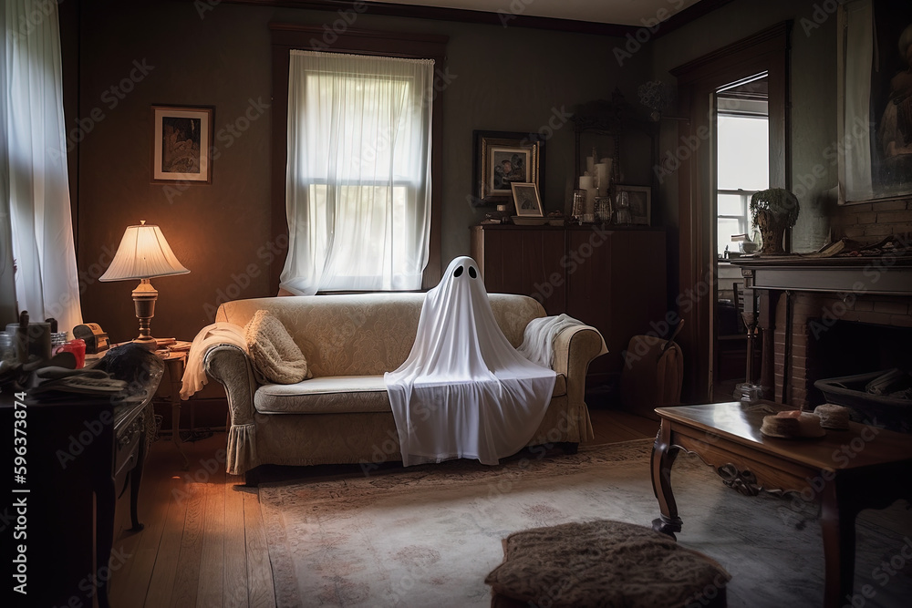 Ghost In Living Room Stock Illustration | Adobe Stock