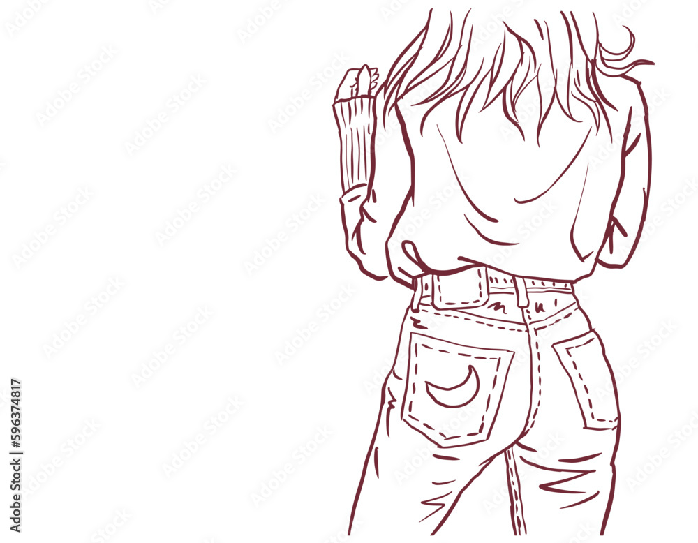 girl in jeans vector for card illustration decoration Stock Vector ...