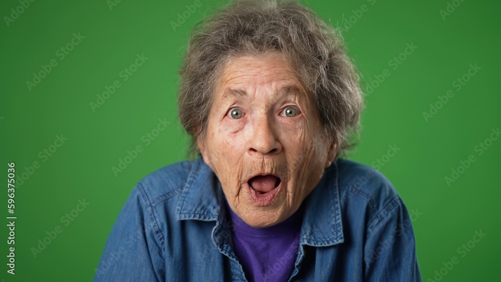Closeup funny toothless portrait of elderly senior old woman with ...