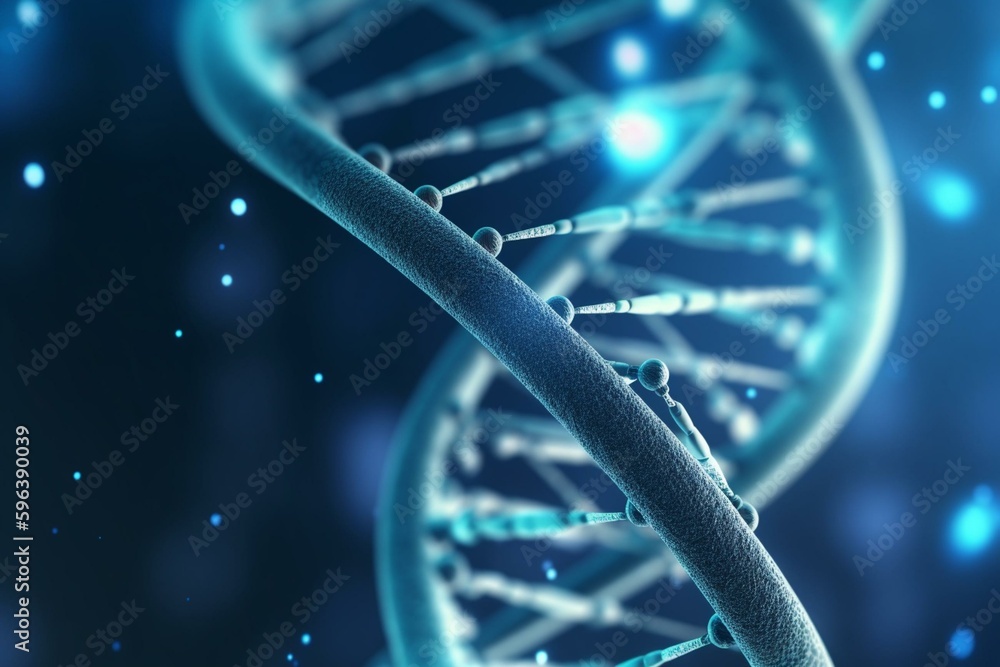 An abstract blue biotechnology background depicting the DNA structure ...