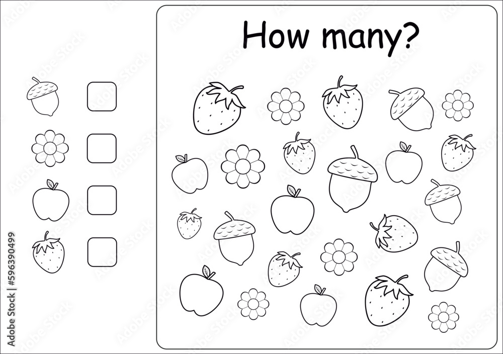 I spy game for kids.How many fruits and vegetables are there. Math game ...