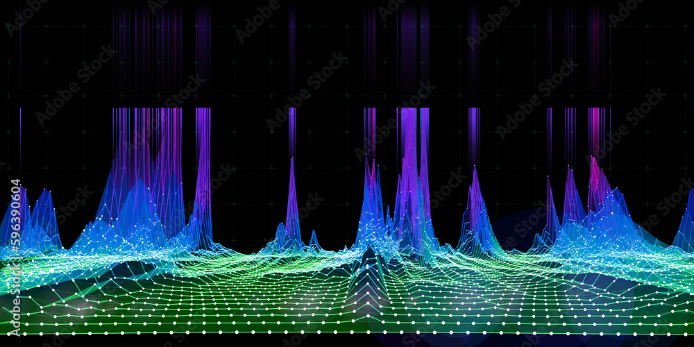Abstract background wireframe graph from dots and lines on black. Big Data. Technology wireframe ...