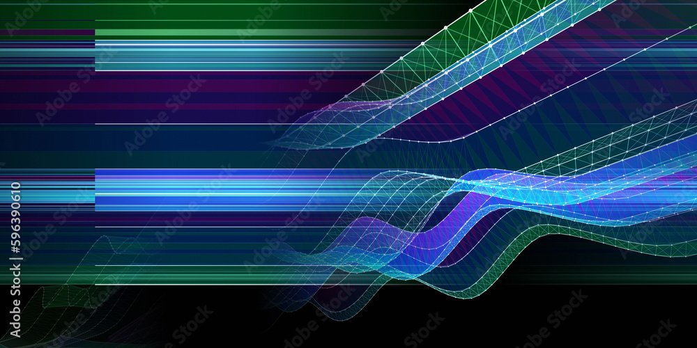 Abstract background graph curved grid and blurred lines on dark. Technology graph with data in ...