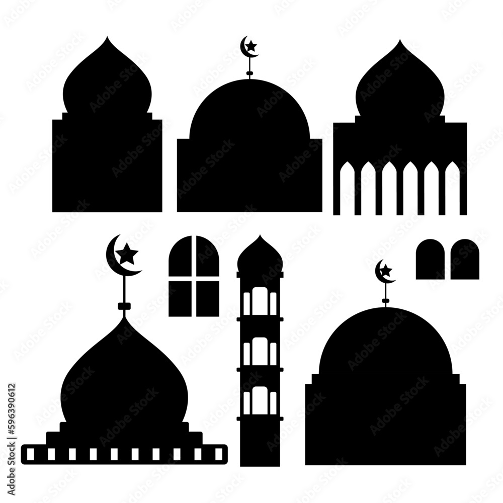 mosque vector icon set. mosque design element illustration. black and ...