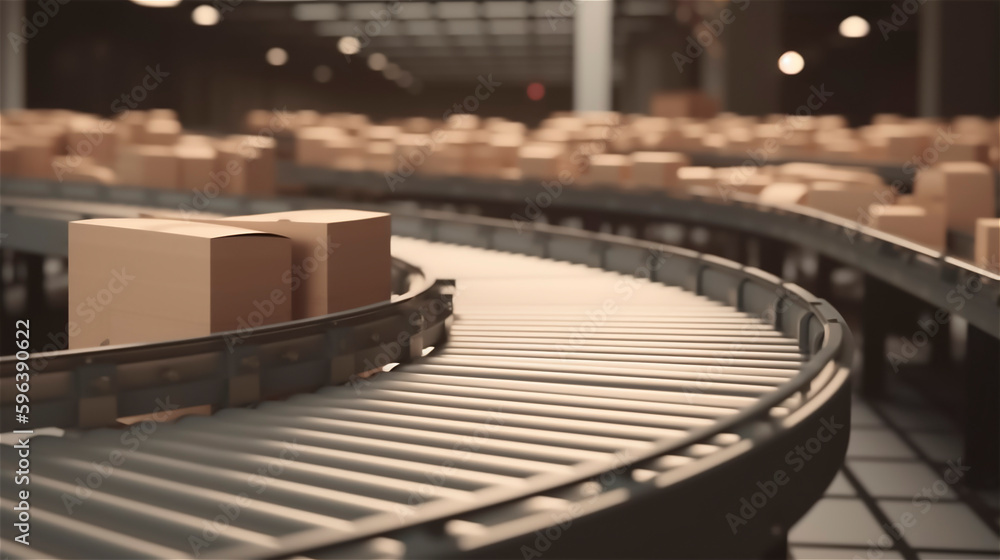 many parcels run over an assembly line, generativ AI Stock Illustration ...