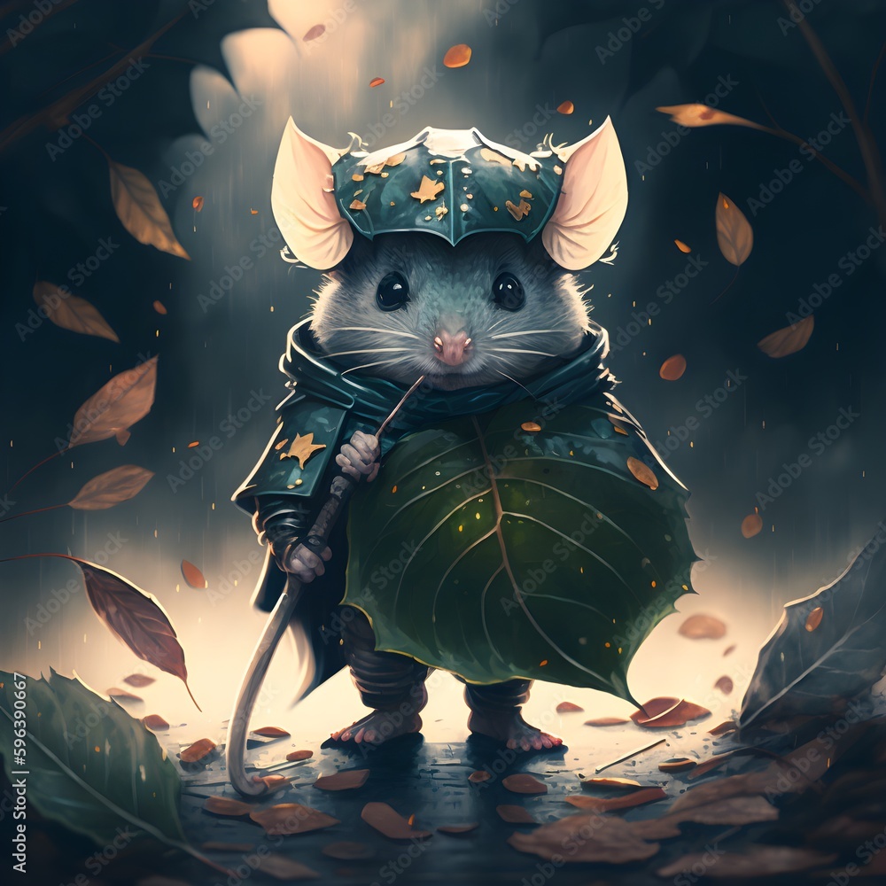cute rat wizard walking towards the camera armour made of leaves dark ...
