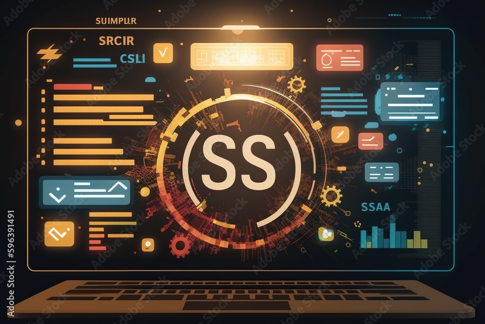 Abstract futuristic sofware in a new computer with SS logo in the ...