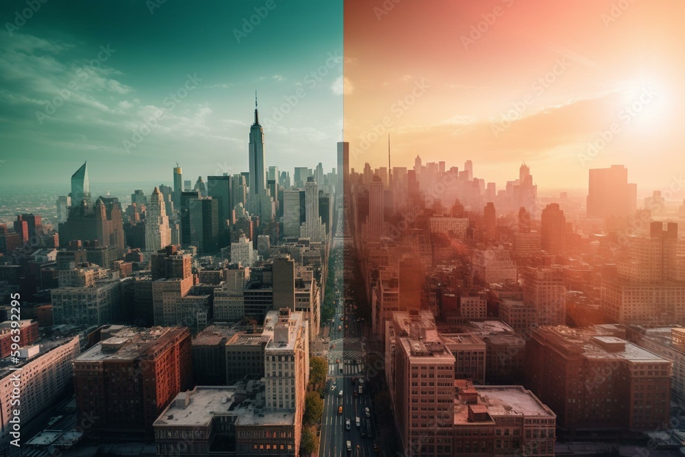 Gradient layers reveal New York's skyline landmarks with transparency ...