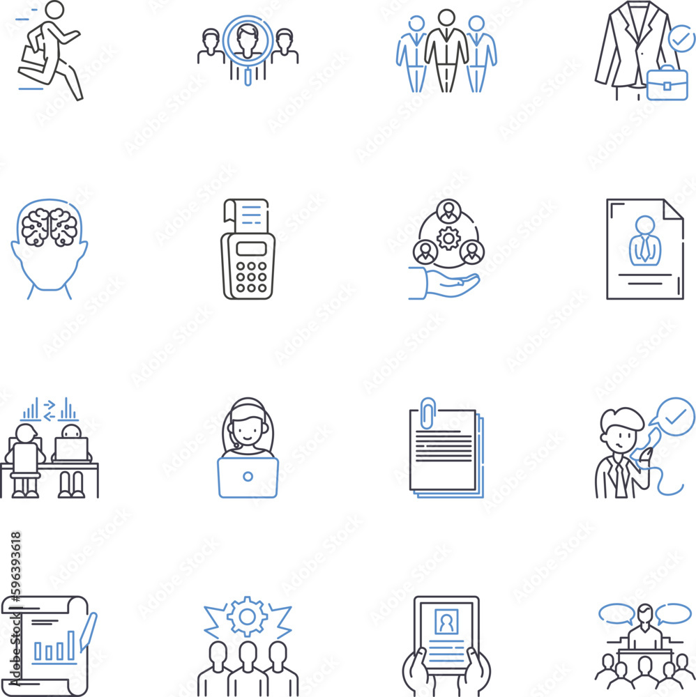 Project management and implementation line icons collection. Planning ...