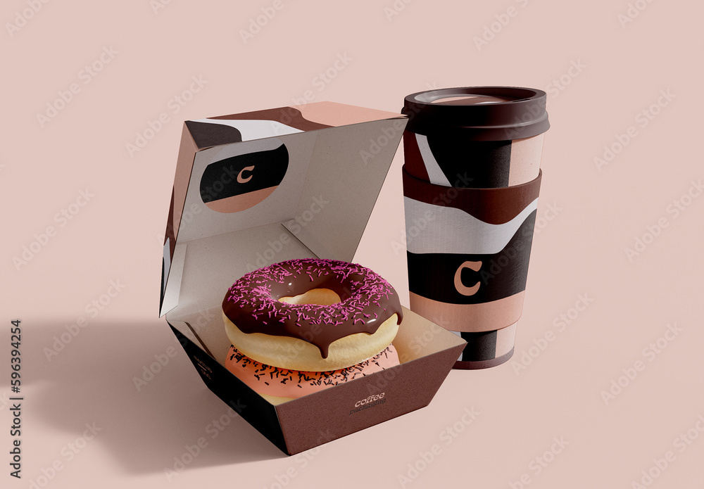 Coffee Cup and Donuts Box Mockup Stock Template | Adobe Stock