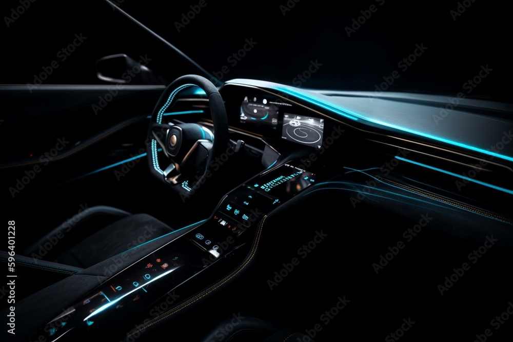 Digital car with car interface on black background. Generative AI Stock ...