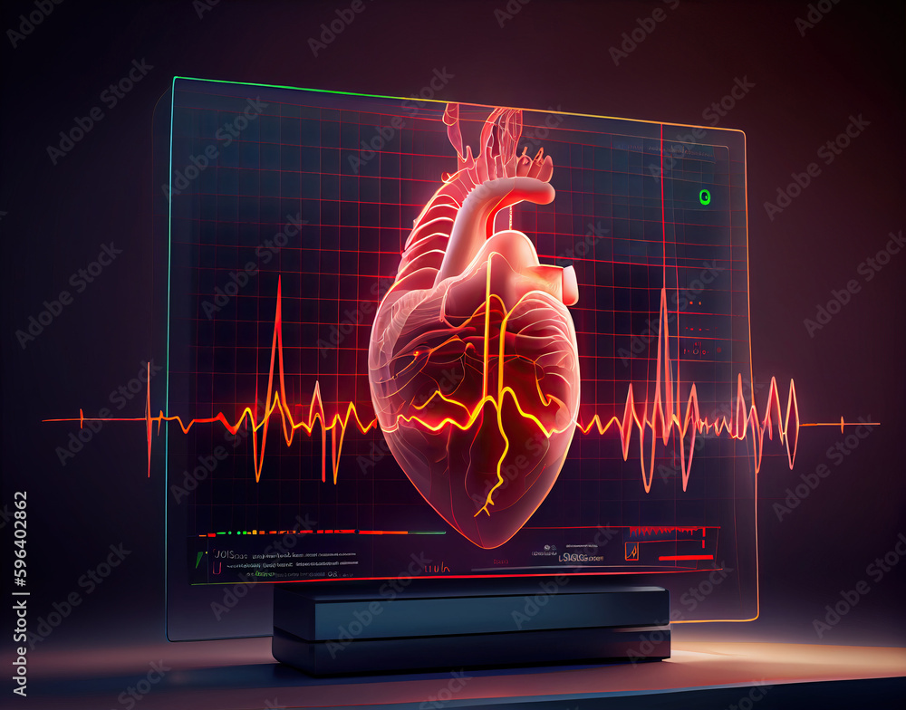 Human heart with a cardiogram on the screen, modern methods of ...