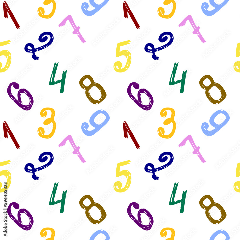Seamless school pattern - Number 1, 2, 3, 4, 5, 6, 7, 8, 9, 0. Hand ...