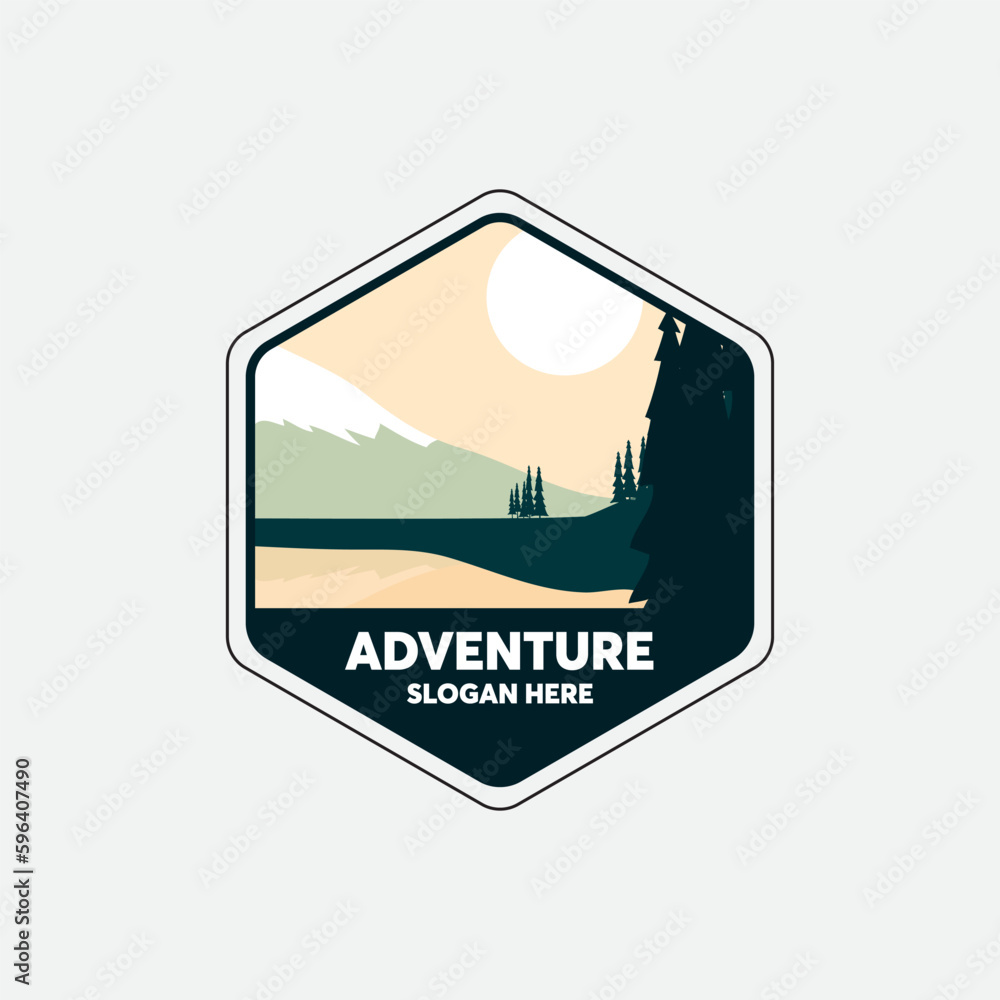 Mountain label. Hiking emblem, mountain emblem badge and outdoor hill ...