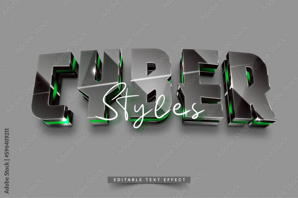 3D Glowing Metallic Text Effect Generator Stock Vector | Adobe Stock
