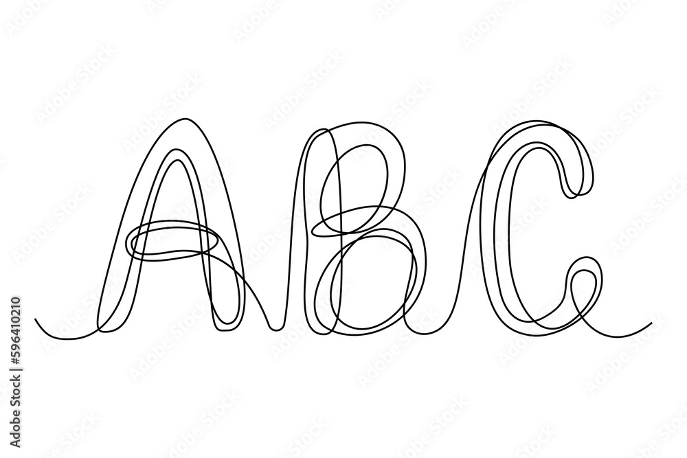 Continuous thin line letters A B C. vector illustration alphabet symbol ...