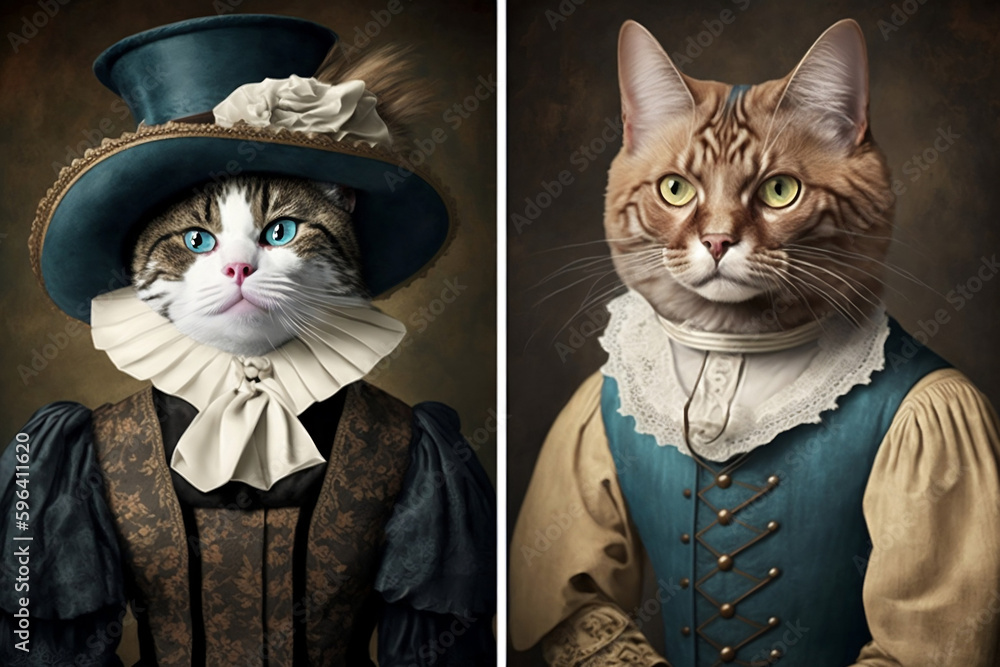 Cats dressed in vintage clothes in Victorian style, portrait in the ...