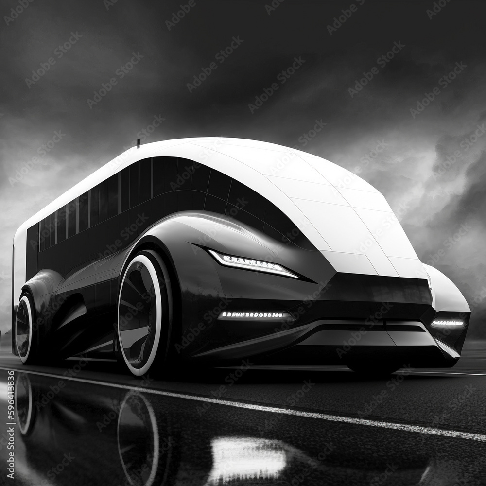 black white concept design of an Luxury futuristic Van. Living on the ...