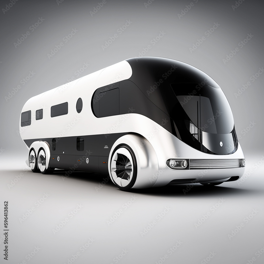 black white concept design of an Luxury futuristic Van. Living on the ...
