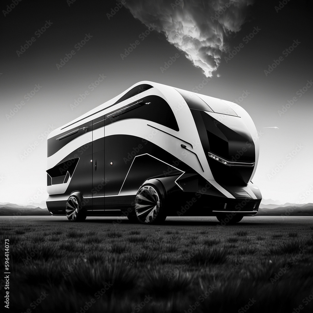 black white concept design of an Luxury futuristic Van. Living on the ...