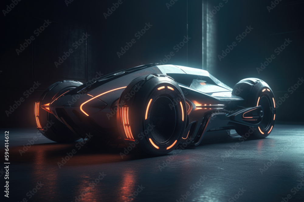 Futuristic car with neon glow highlight in cyberpunk environment Stock ...