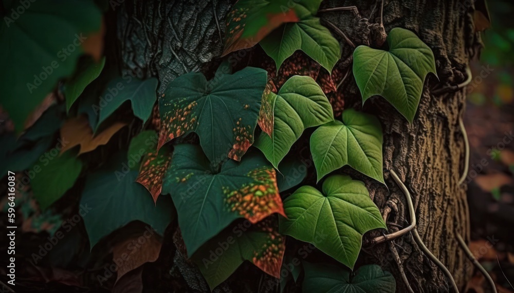 Plant that gives poison ivy rash in nature around tree trunk generative ...