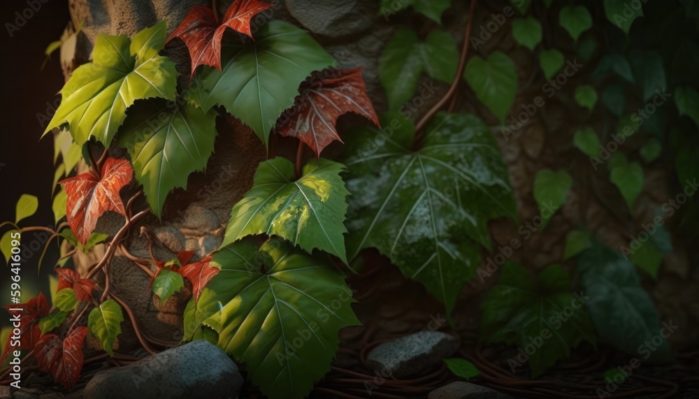 Plant that gives poison ivy rash in nature around tree trunk generative ...