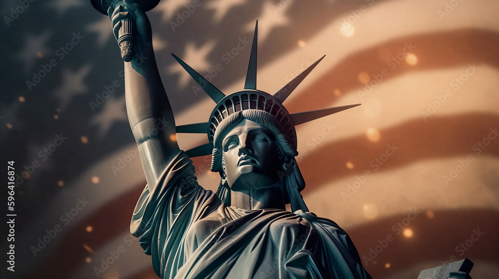 Photo fondo patriotico con la bandera americana y la estatua de la ...