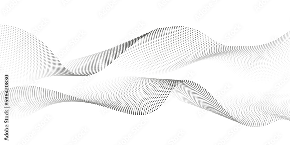 Abstract flowing dots particles wave pattern. Halftone gradient curve ...