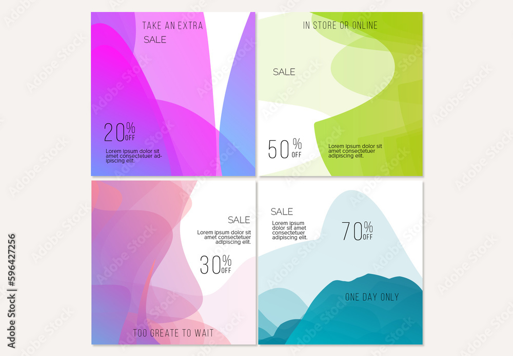 Social Media Post Layout with Transparent Overlapping Gradient Waves ...