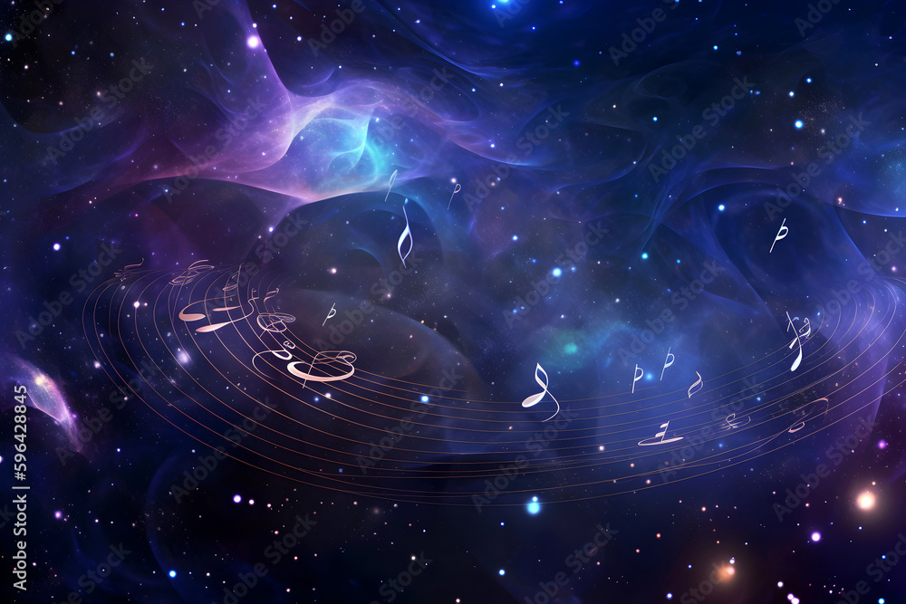 Mysterious cosmic musical neon background with notes. Music for ...