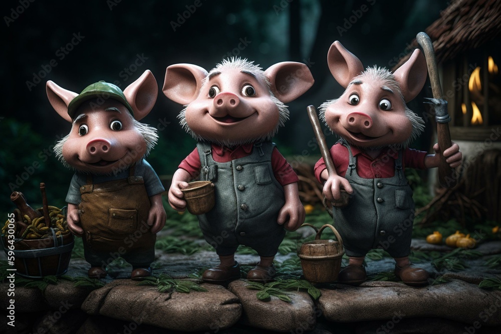 Illustration of cute and funny cartoon characters from the three little ...